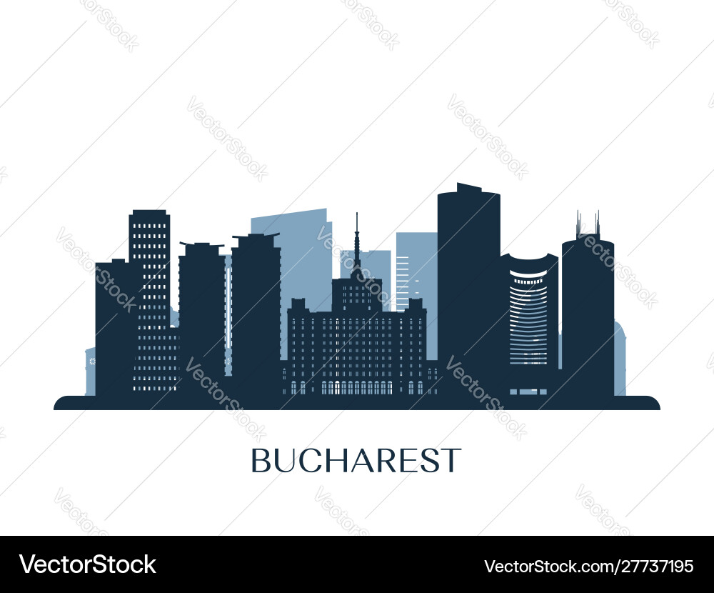 Bucharest skyline monochrome silhouette Royalty Free Vector