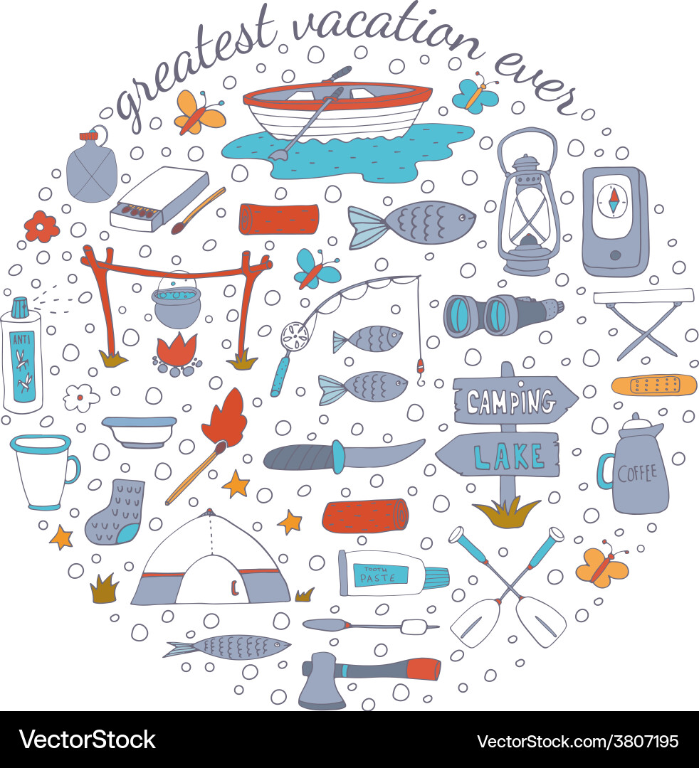 Camping adventure set Royalty Free Vector Image