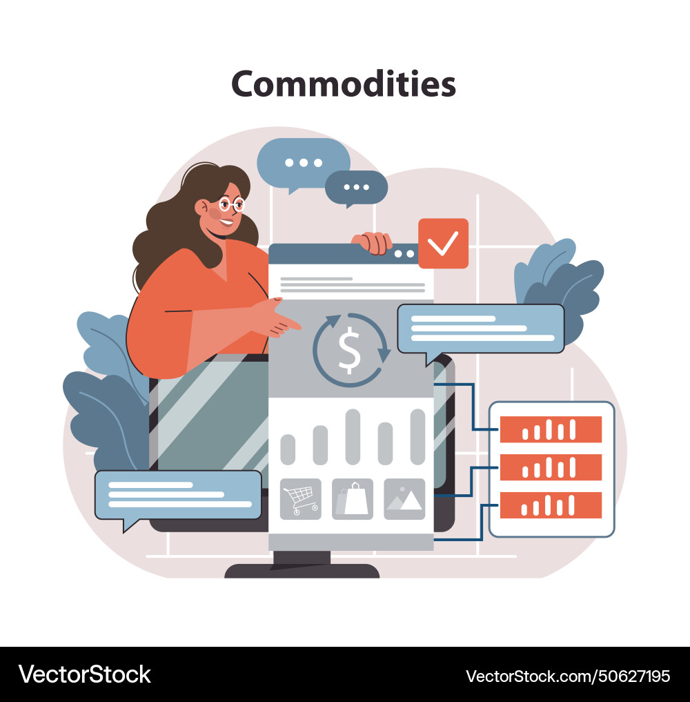Confident woman navigates commodities market Vector Image