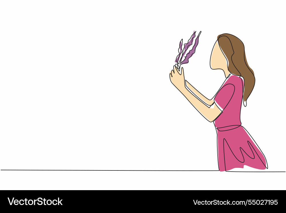 Continuous one line drawing a woman smells Vector Image