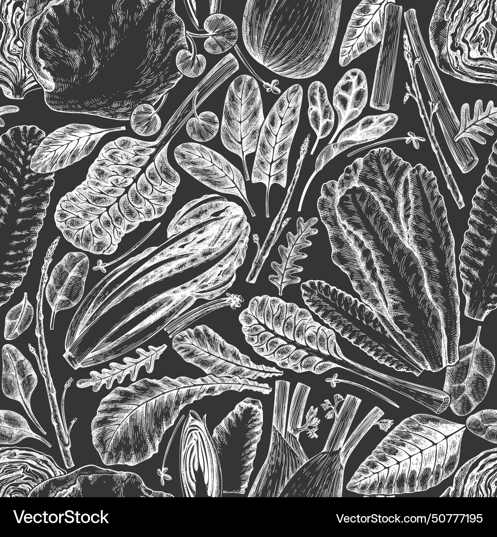 Green Vegetable Seamless Pattern Hand Drawn Vector Image