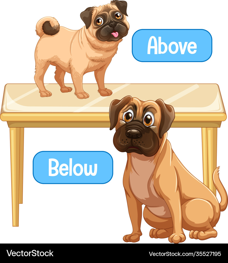 Opposite words with above and below Royalty Free Vector