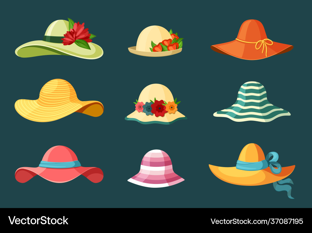 Summer Women's Red & Blue Hats Set Royalty Free Vector