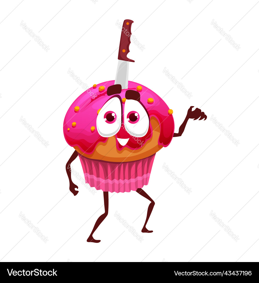 Cartoon halloween cupcake with knife sweets Vector Image