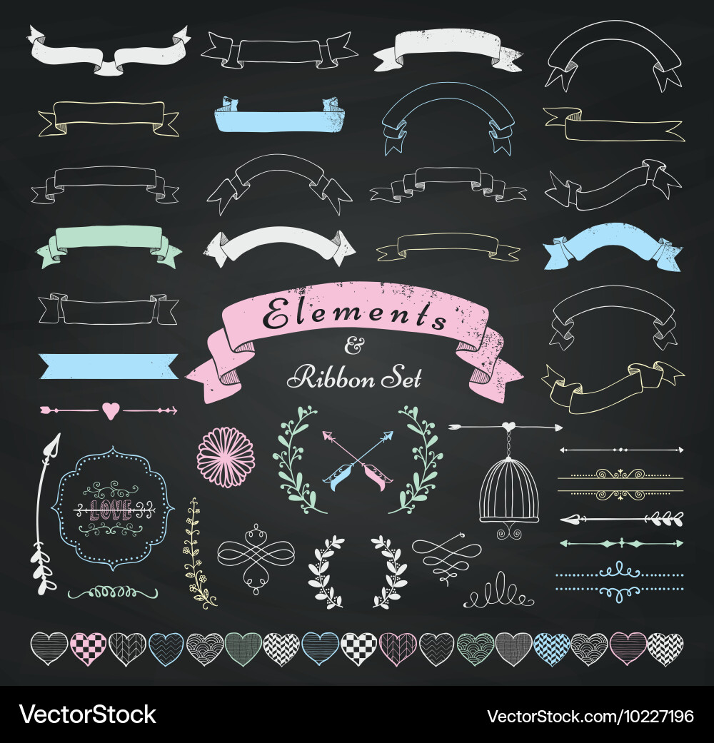 Chalk drawing design elements and ribbons Vector Image