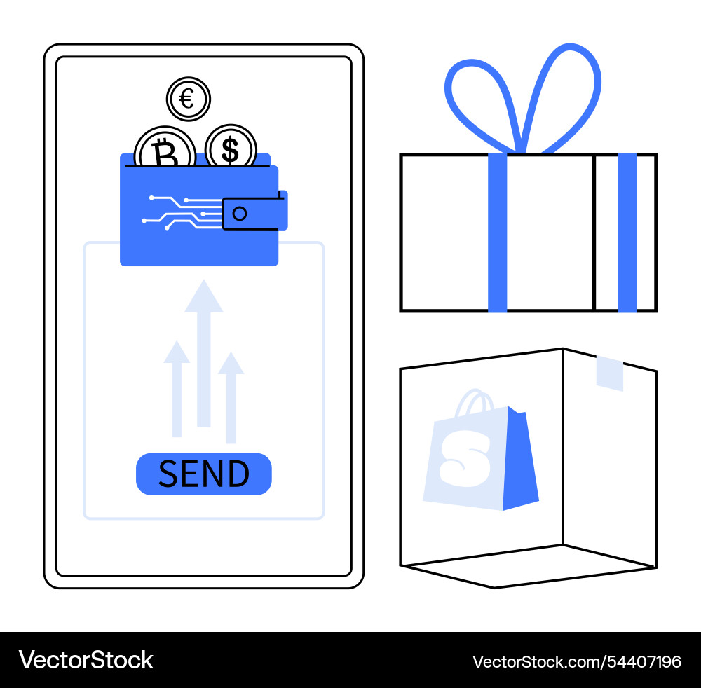 Digital wallet sending cryptocurrency Royalty Free Vector