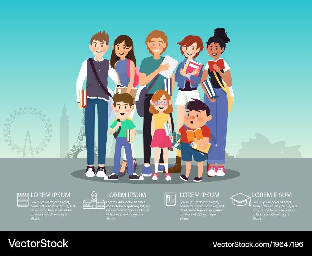 International students group infographic flat Vector Image