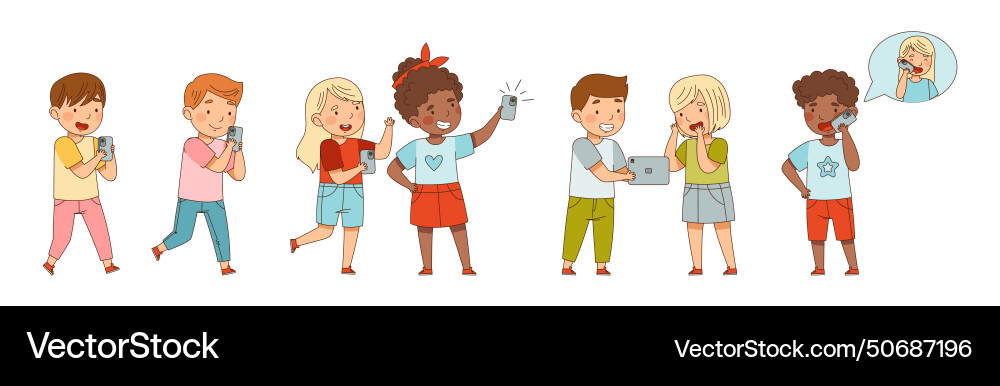 Kids with mobile gadget use electronic devices Vector Image