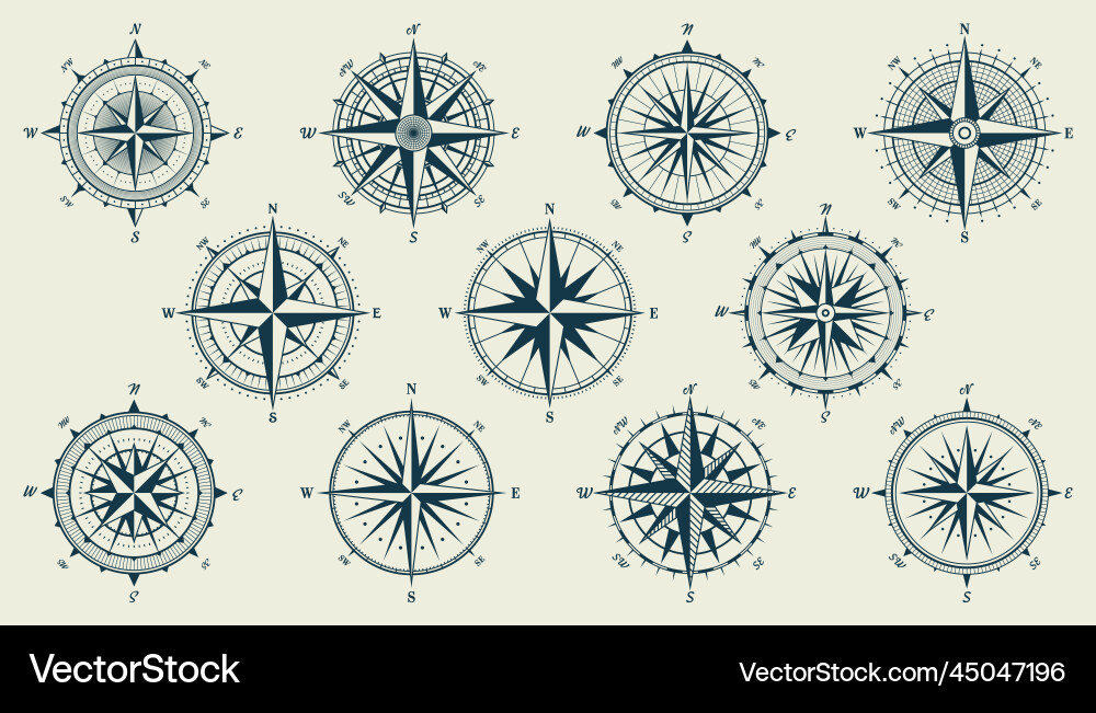 Vintage marine wind rose nautical chart Royalty Free Vector