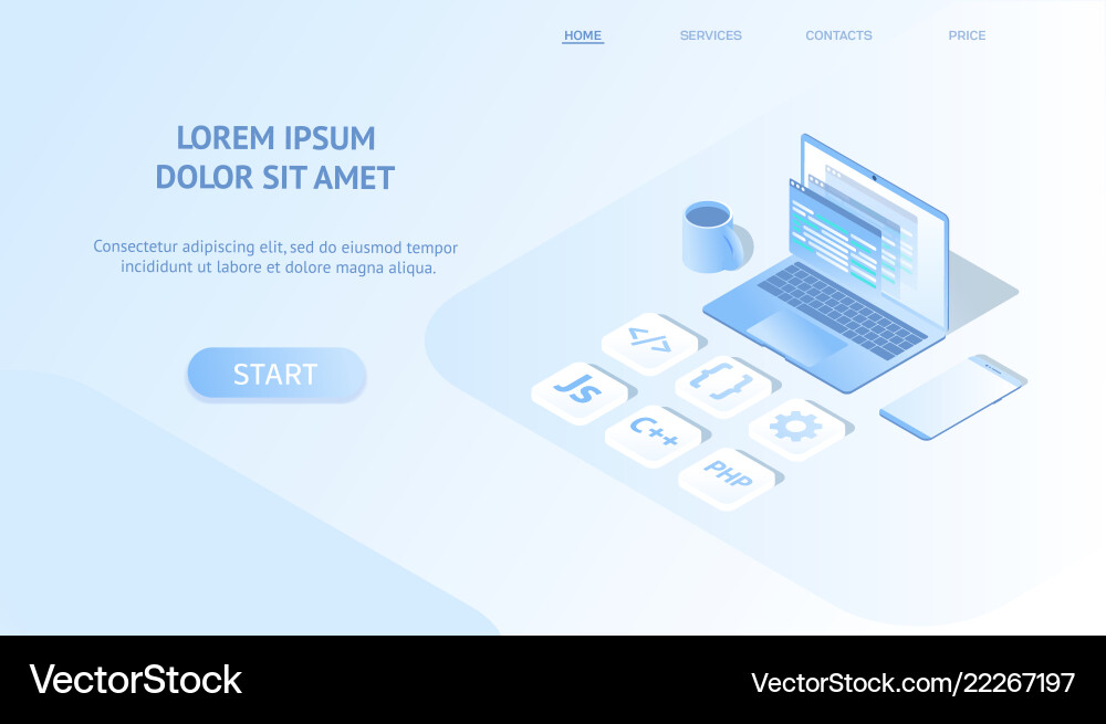 Isometric web banner development Royalty Free Vector Image