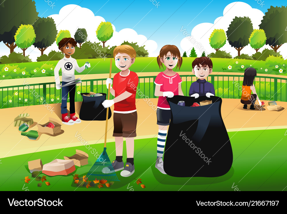 Kids Cleaning Up a Park Royalty Free Vector Image