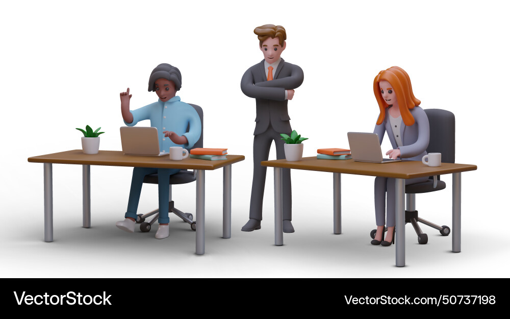 Head and office workers with laptops control Vector Image