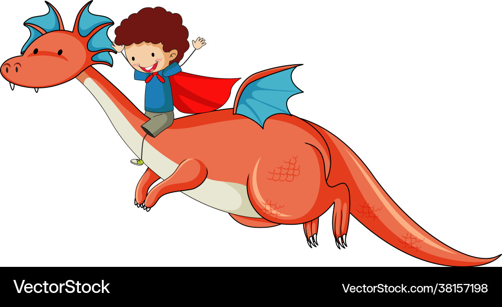 Little boy riding a dragon cartoon character Vector Image