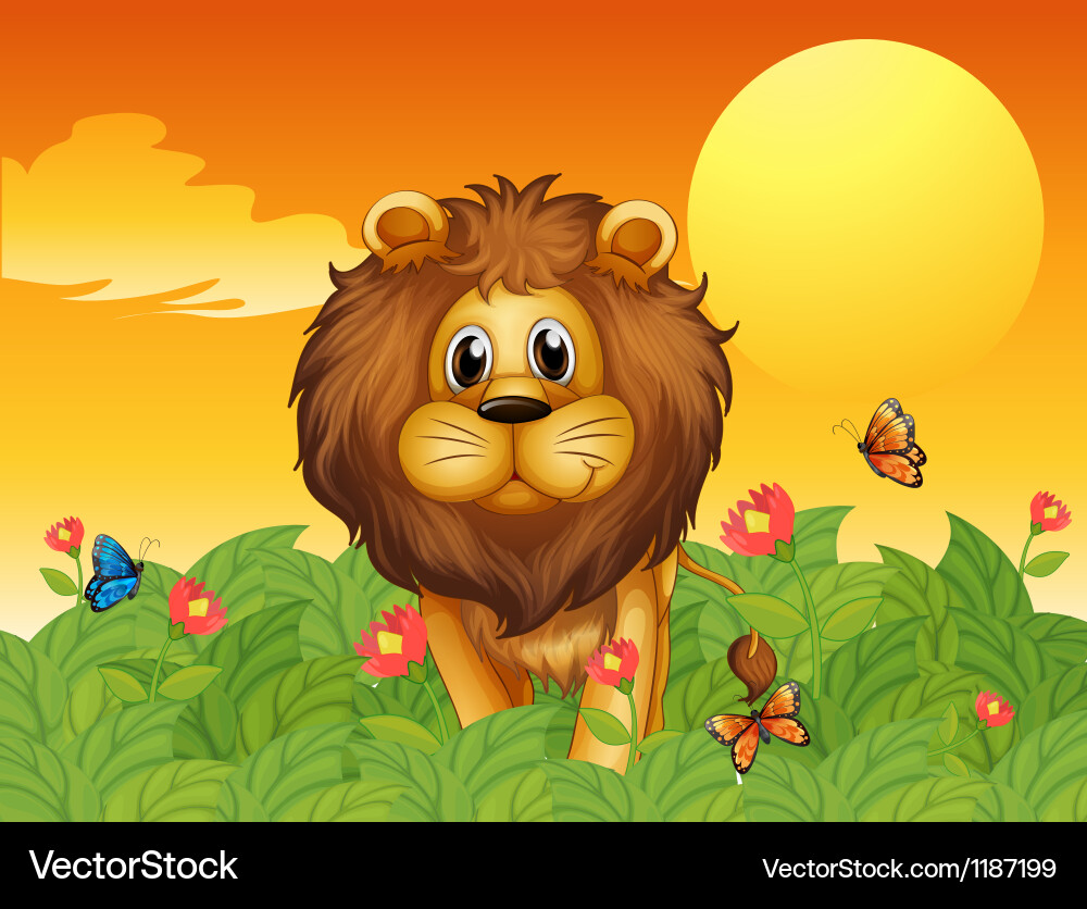 A lion and the butterflies Royalty Free Vector Image