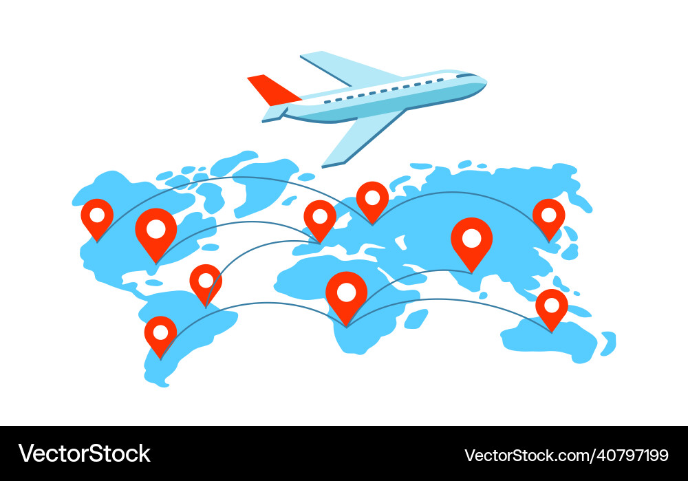 Airplane Over Earth Map Royalty Free Vector Image