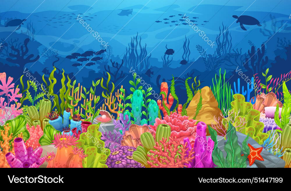 Algae seaweeds underwater landscape aquatic scene Vector Image