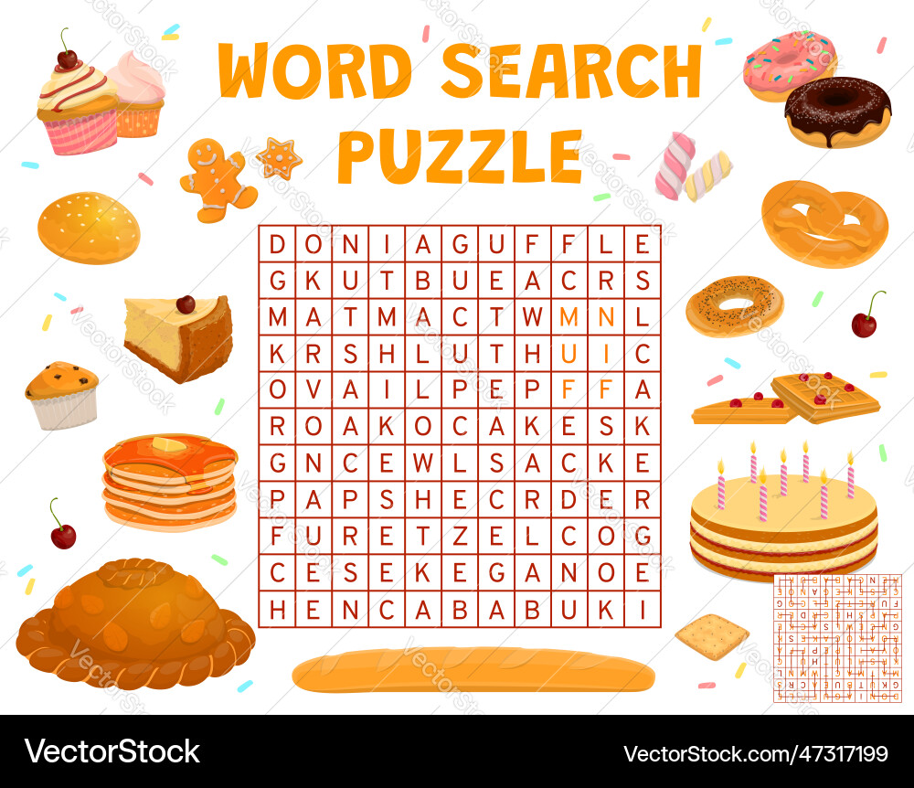 Bread bakery confectionery word search puzzle Vector Image