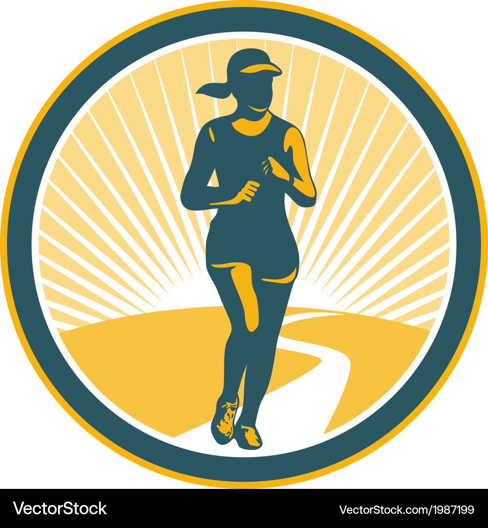 Female marathon runner circle retro Royalty Free Vector
