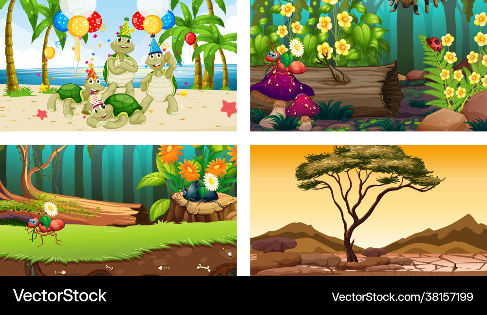 Four different nature horizontal scene Royalty Free Vector