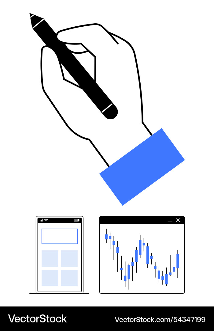 Hand drawing with pen above smartphone screen Vector Image
