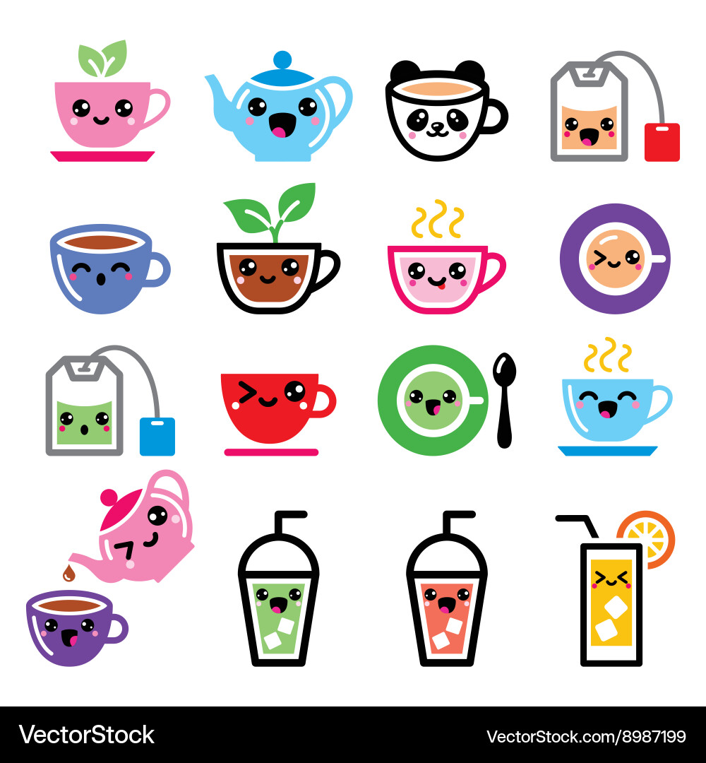Kawaii tea pot ice cute characters Royalty Free Vector Image