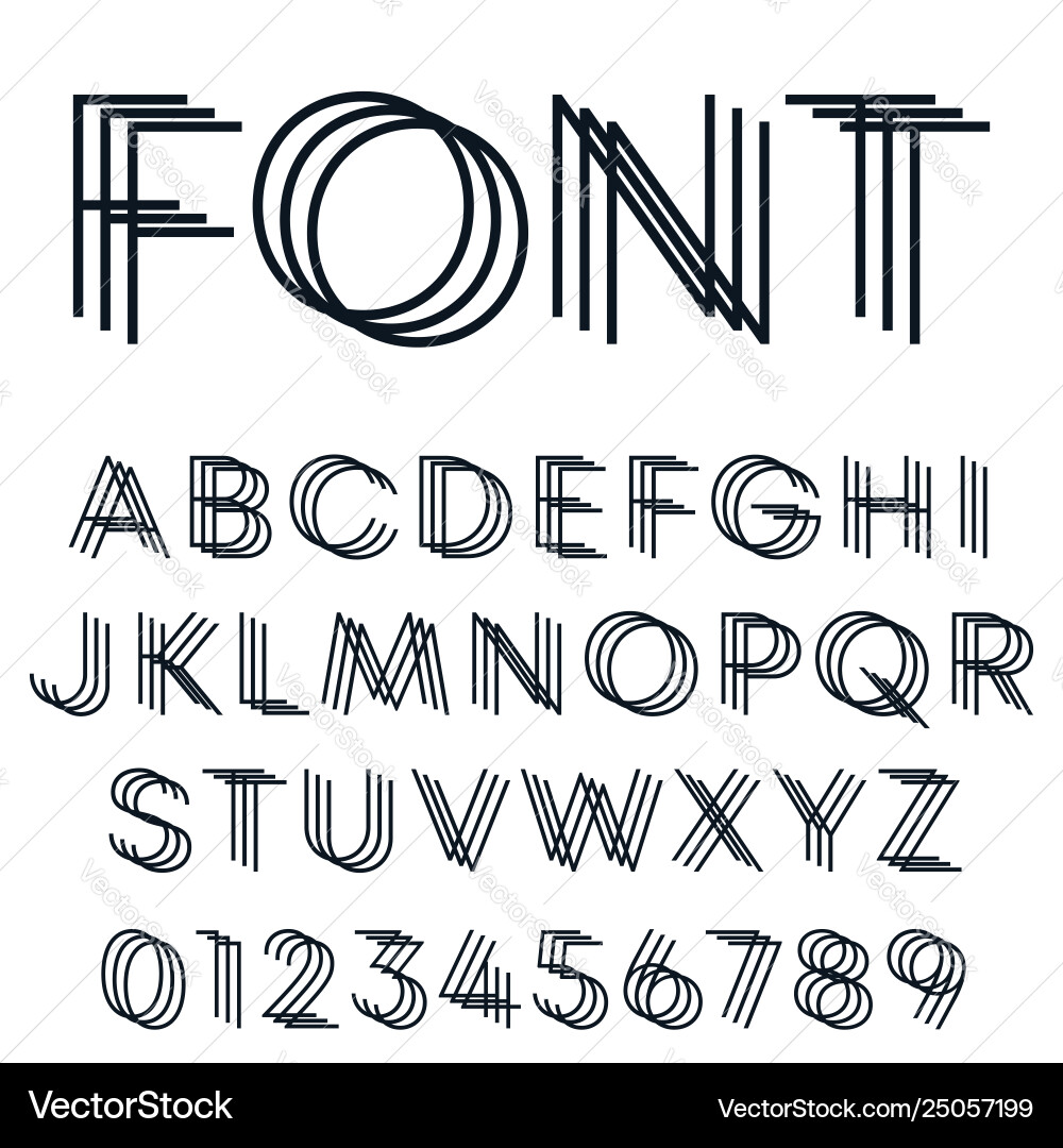 Linear alphabet font letters and numbers line Vector Image