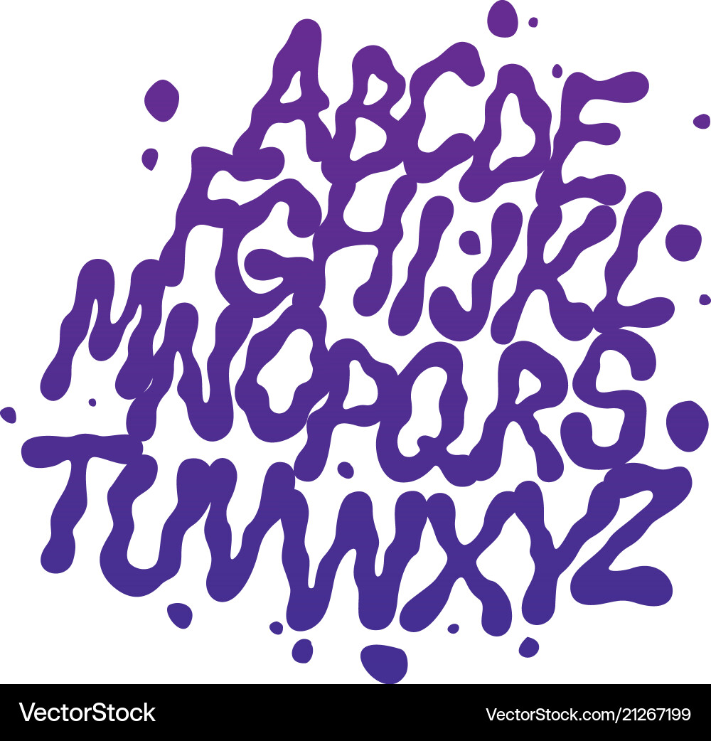 Liquid font with splashes alphabet Royalty Free Vector Image