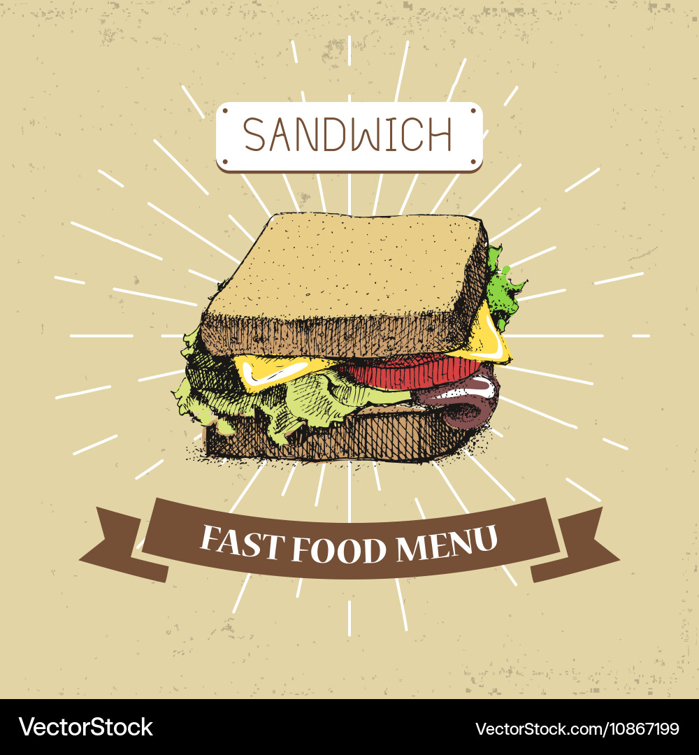 Sandwitch fast food in vintage Royalty Free Vector Image