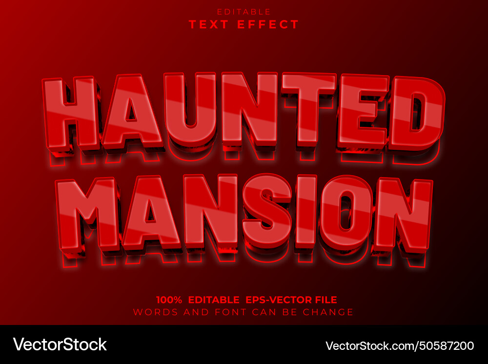 Haunted mansion editable text effect 3d modern Vector Image