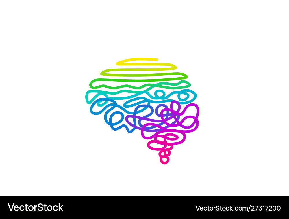 Tangled rainbow colored wire in brain shape Vector Image
