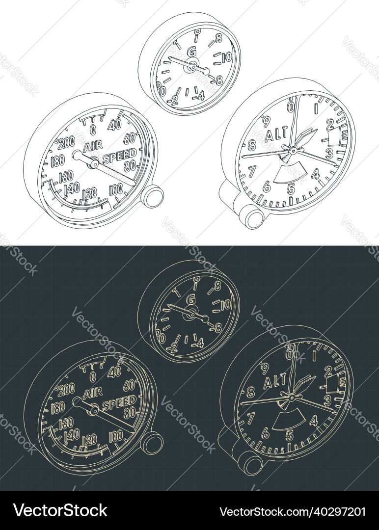 Aviation instruments isometric blueprints Vector Image