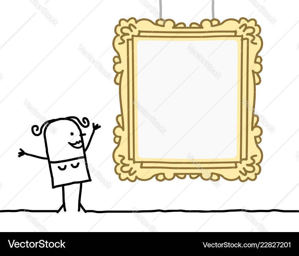 Cartoon woman watching a blank frame Royalty Free Vector