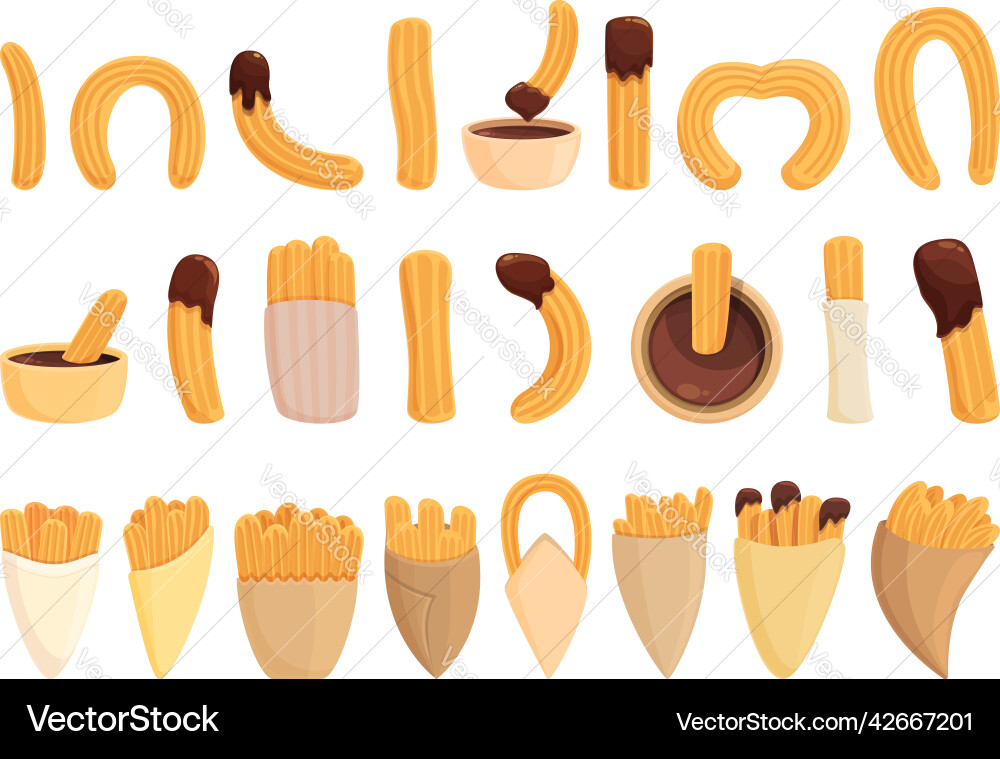 Churros icons set cartoon mexican Royalty Free Vector Image