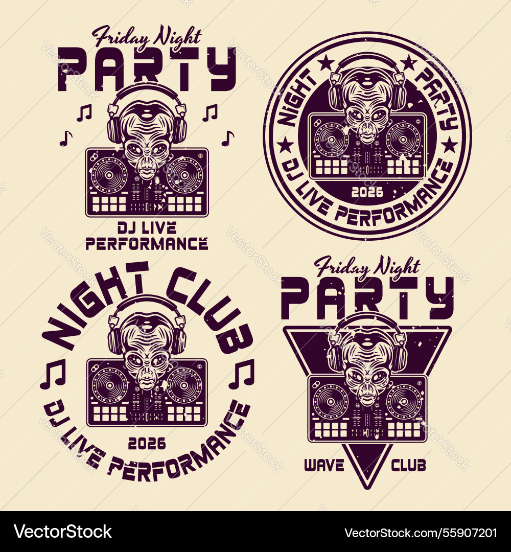 Creative dj party set of emblems featuring Vector Image