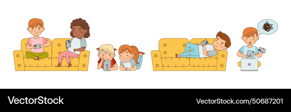Kids with mobile gadget use electronic devices Vector Image