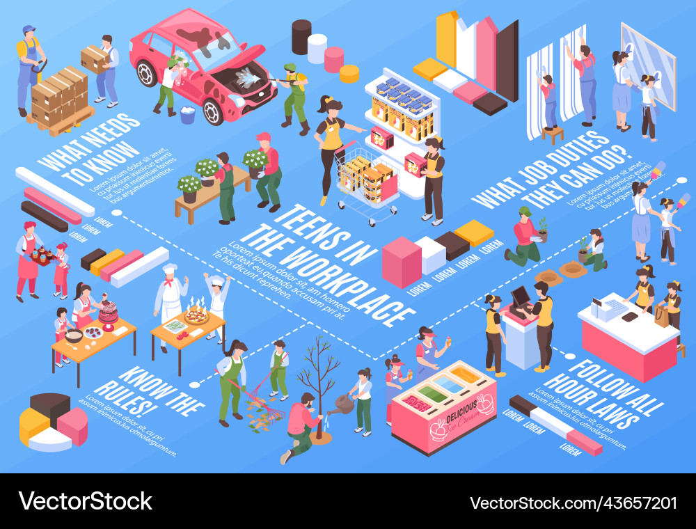 Teenagers work flowchart Royalty Free Vector Image