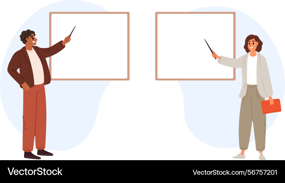 Young male or female teachers point with pointer Vector Image
