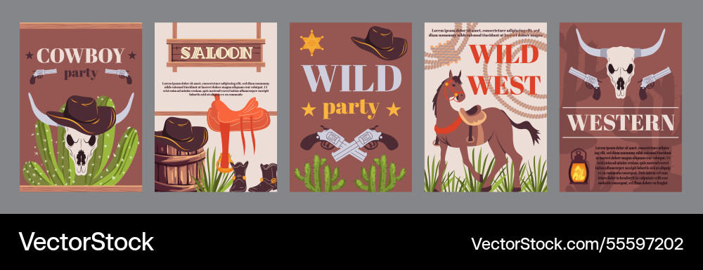 Cowboy party typography template posters vertical Vector Image