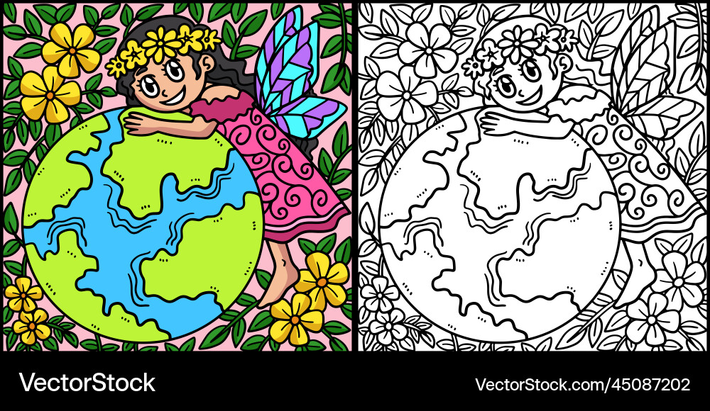 Earth Day Coloring Page - Nature & Wildlife Vector Image