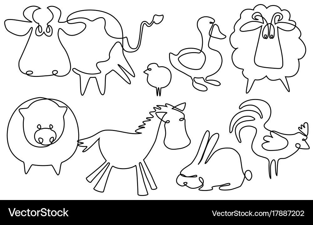 Farm Animals - Single Line Art Royalty Free Vector Image