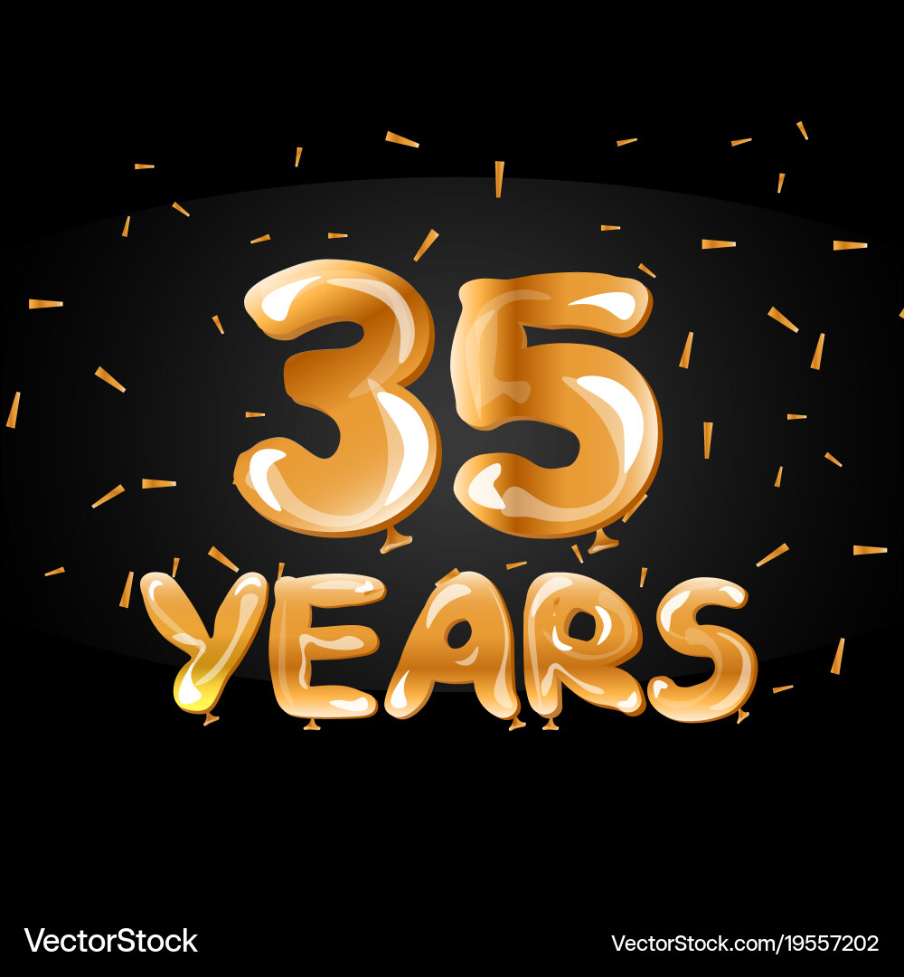Golden number 35 gold balloon Royalty Free Vector Image