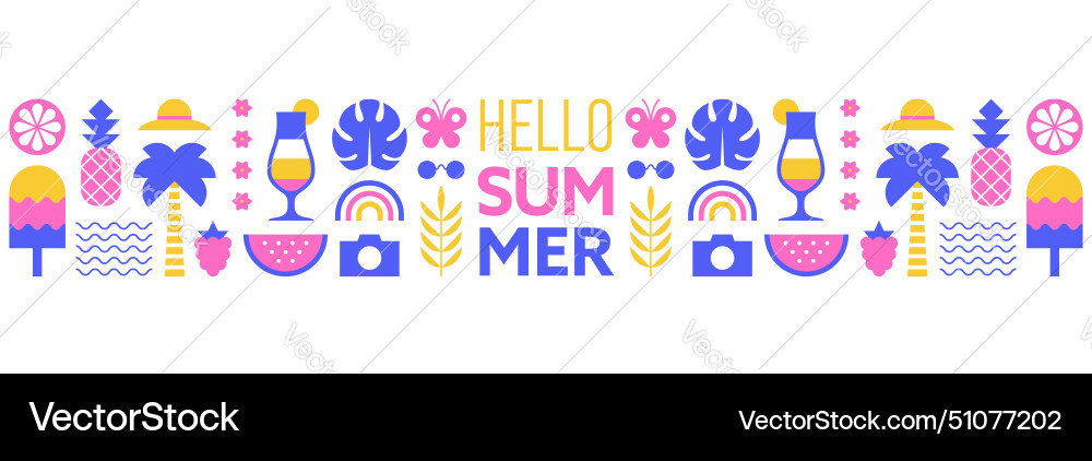 Hello summer wide horizontal banner Royalty Free Vector