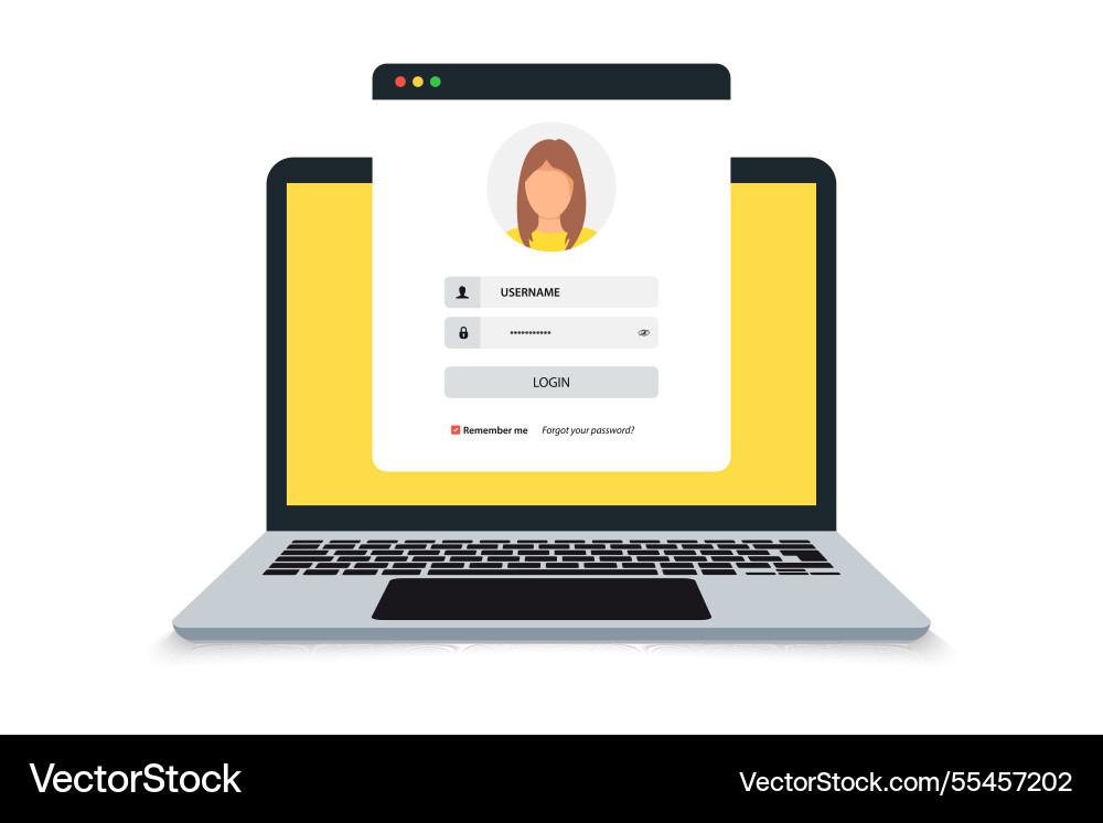Laptop with login and password form page Vector Image