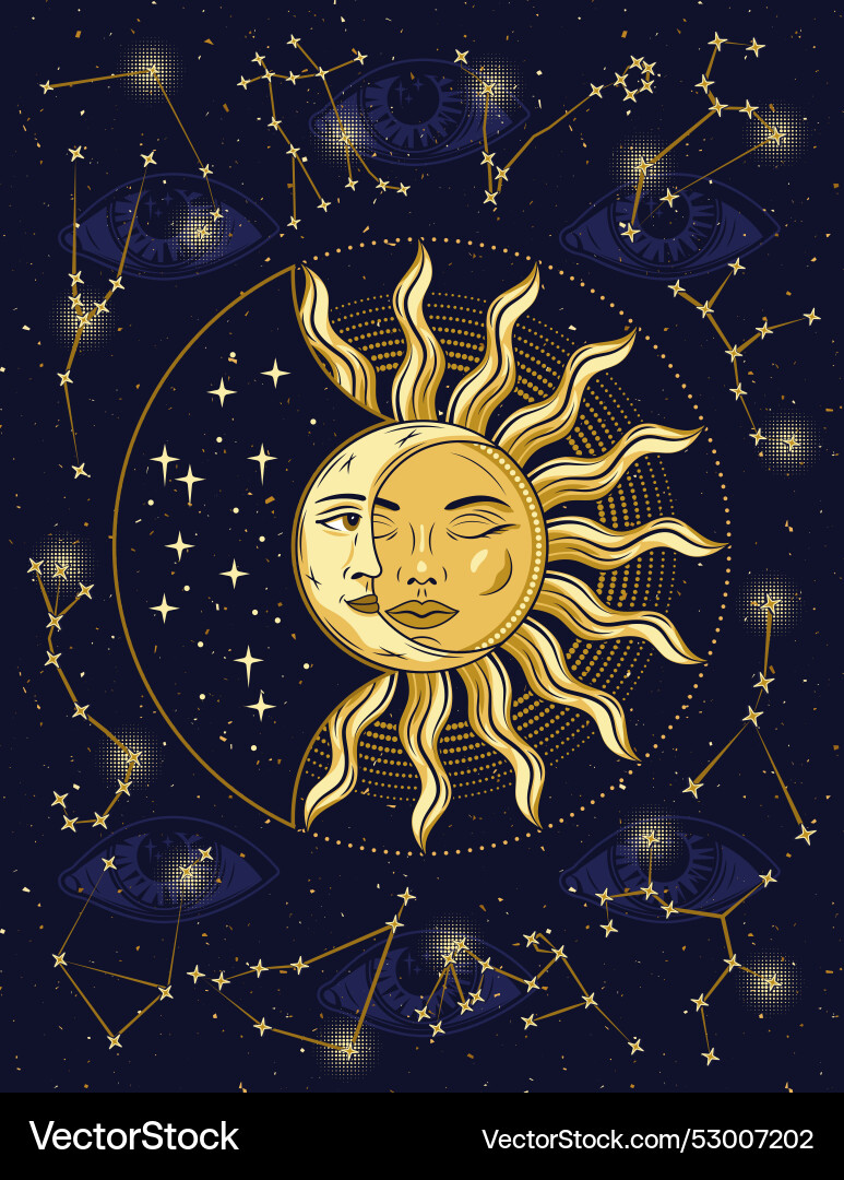 Poster with zodiacal constellations sun eclipse Vector Image