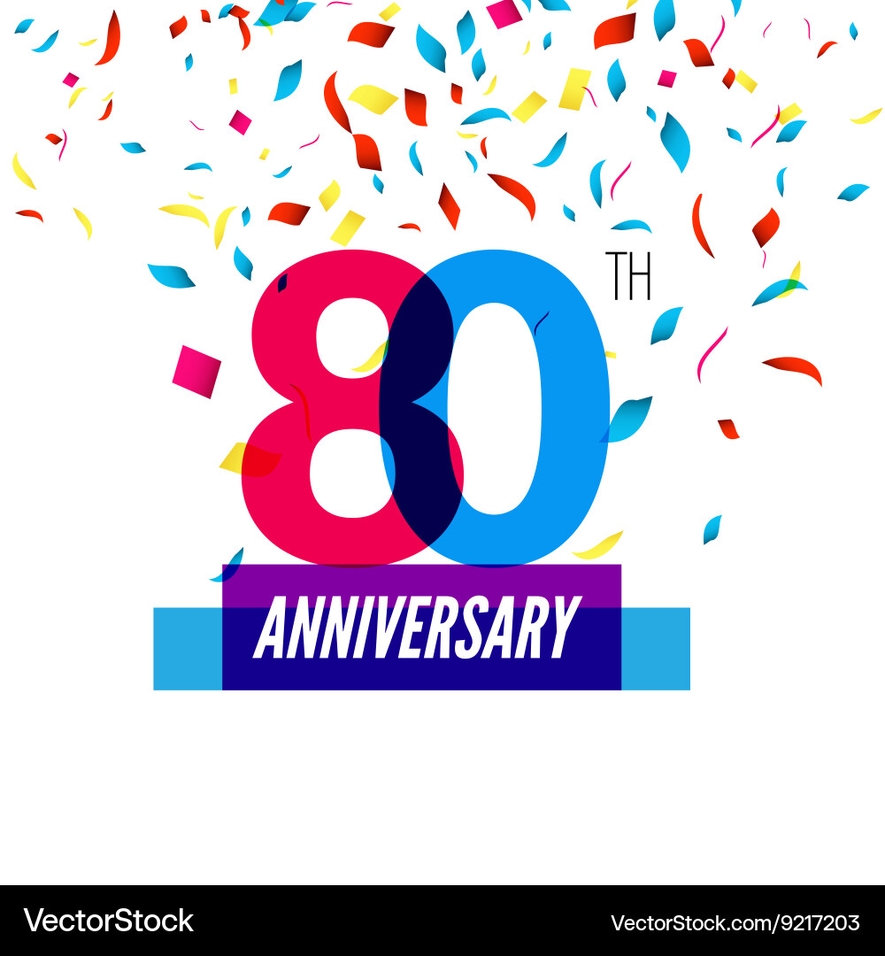 80th Anniversary Confetti Celebration Royalty Free Vector