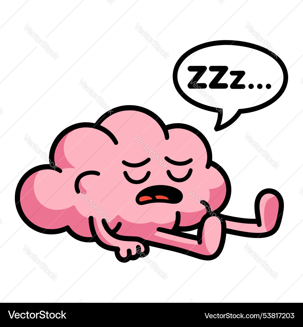 A cartoon brain exhausted and asleep with speech Vector Image