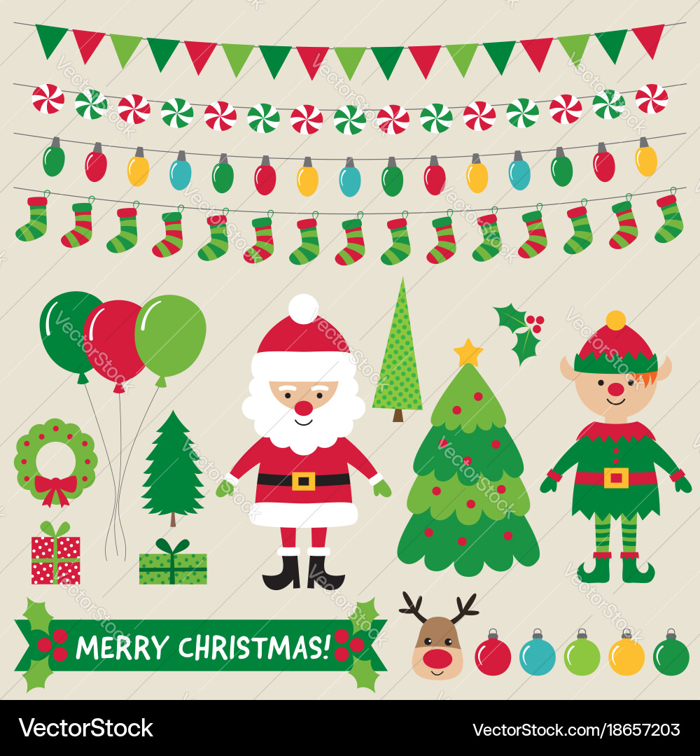 Christmas Characters & Festive Decorations Vector Image