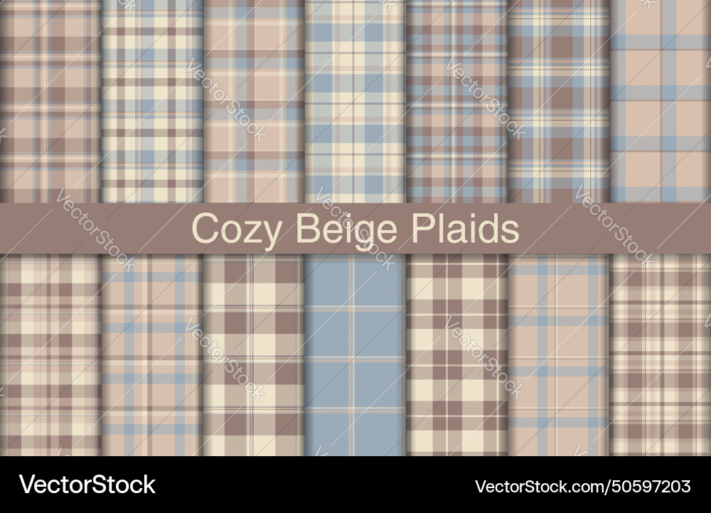 Cozy beige plaid bundles textile design checkered Vector Image