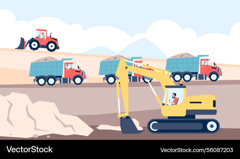 Equipment and heavy vehicle in quarry mining Vector Image