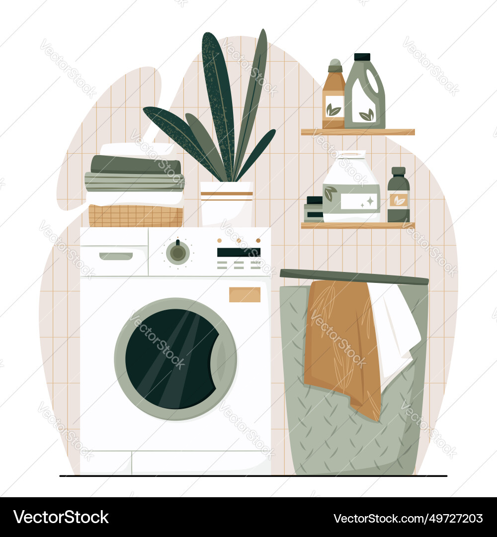 Laundry room with washing machine basket Vector Image
